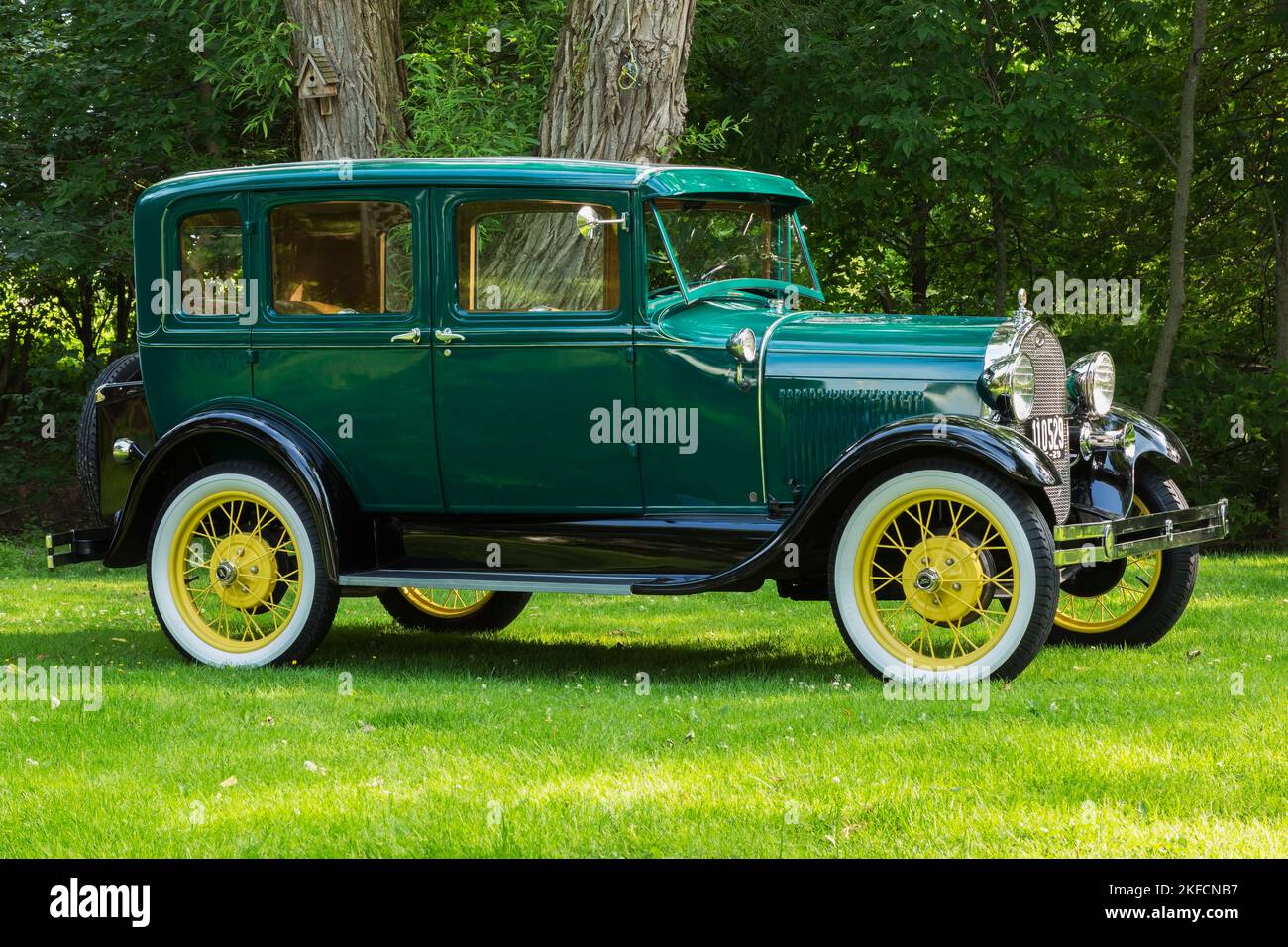 1929 Ford Model A classic automobile in green with black fenders Stock ...