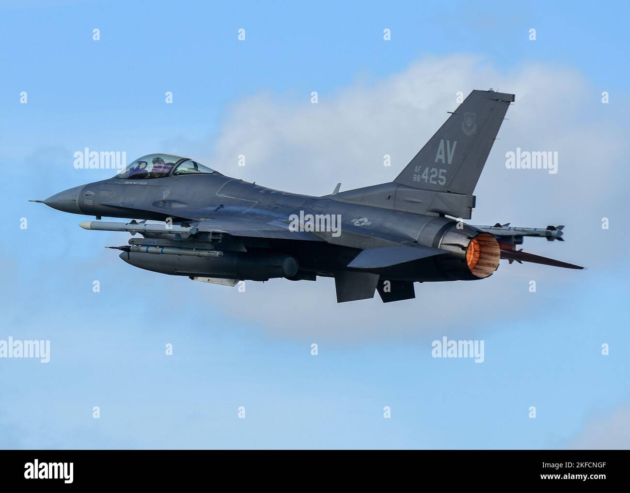 A U.S. Air Force F-16D Fighting Falcon assigned to the 555th Fighter ...