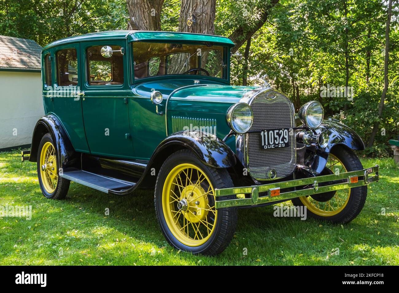 1929 Ford Model A classic automobile in green with black fenders Stock ...