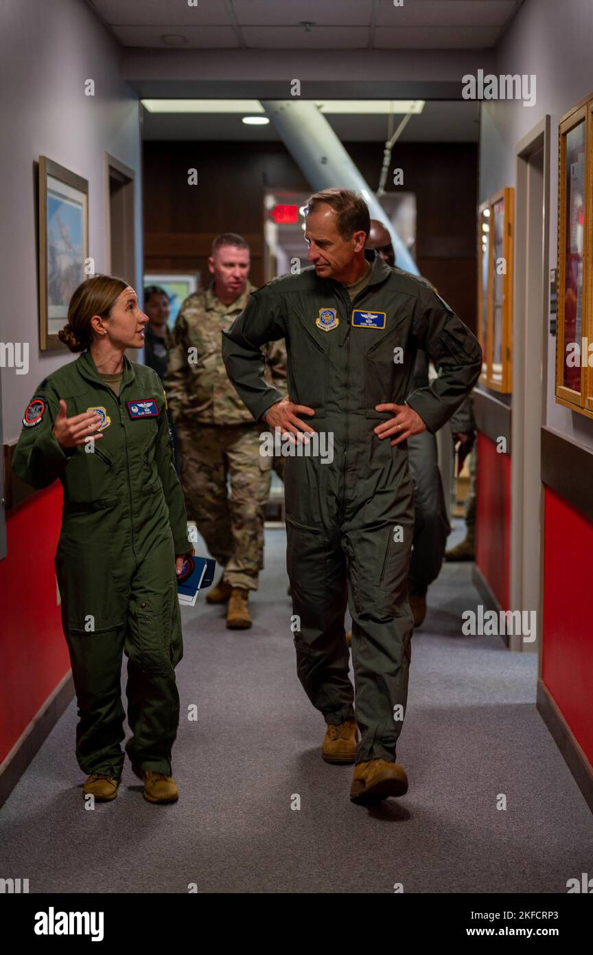 U.S. Air Force Maj. Gen. Corey Martin, left, 18th Air Force commander ...