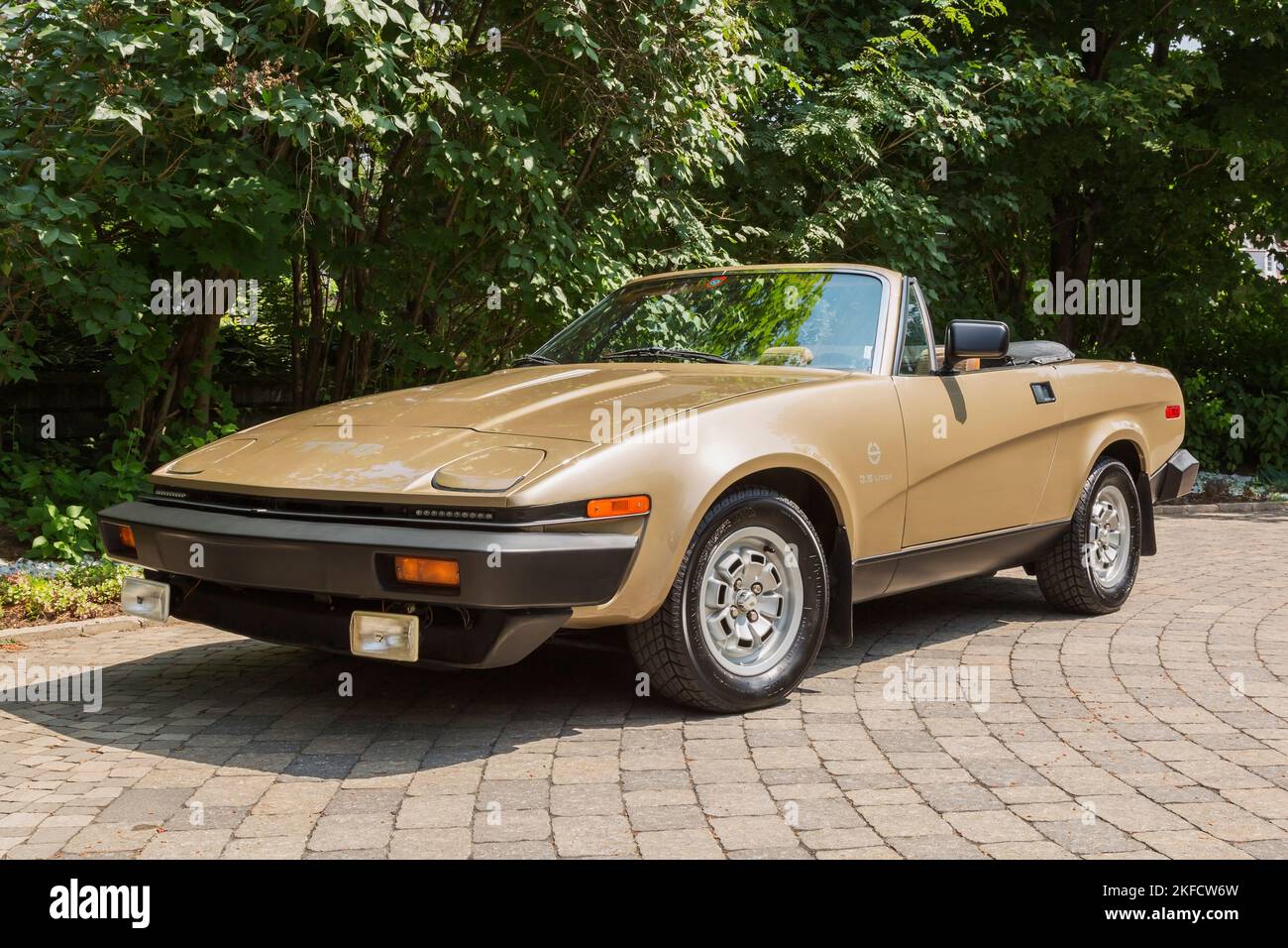 1980 midas-gold convertible Triumph TR8 parked in paving stone driveway ...