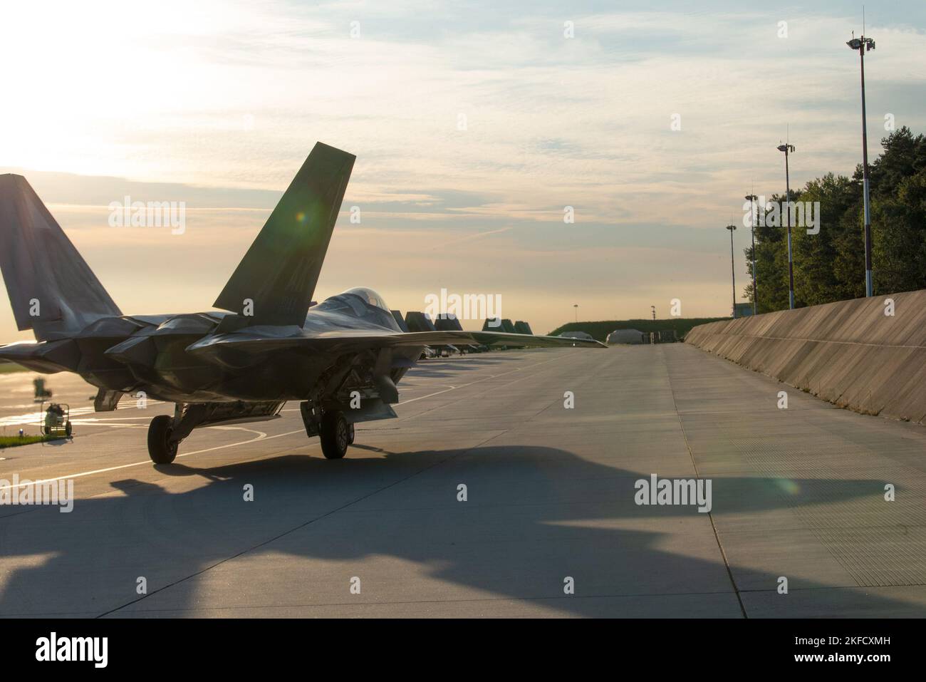 A U.S. Air Force F-22 Raptor assigned to the 90th Expeditionary Fighter ...