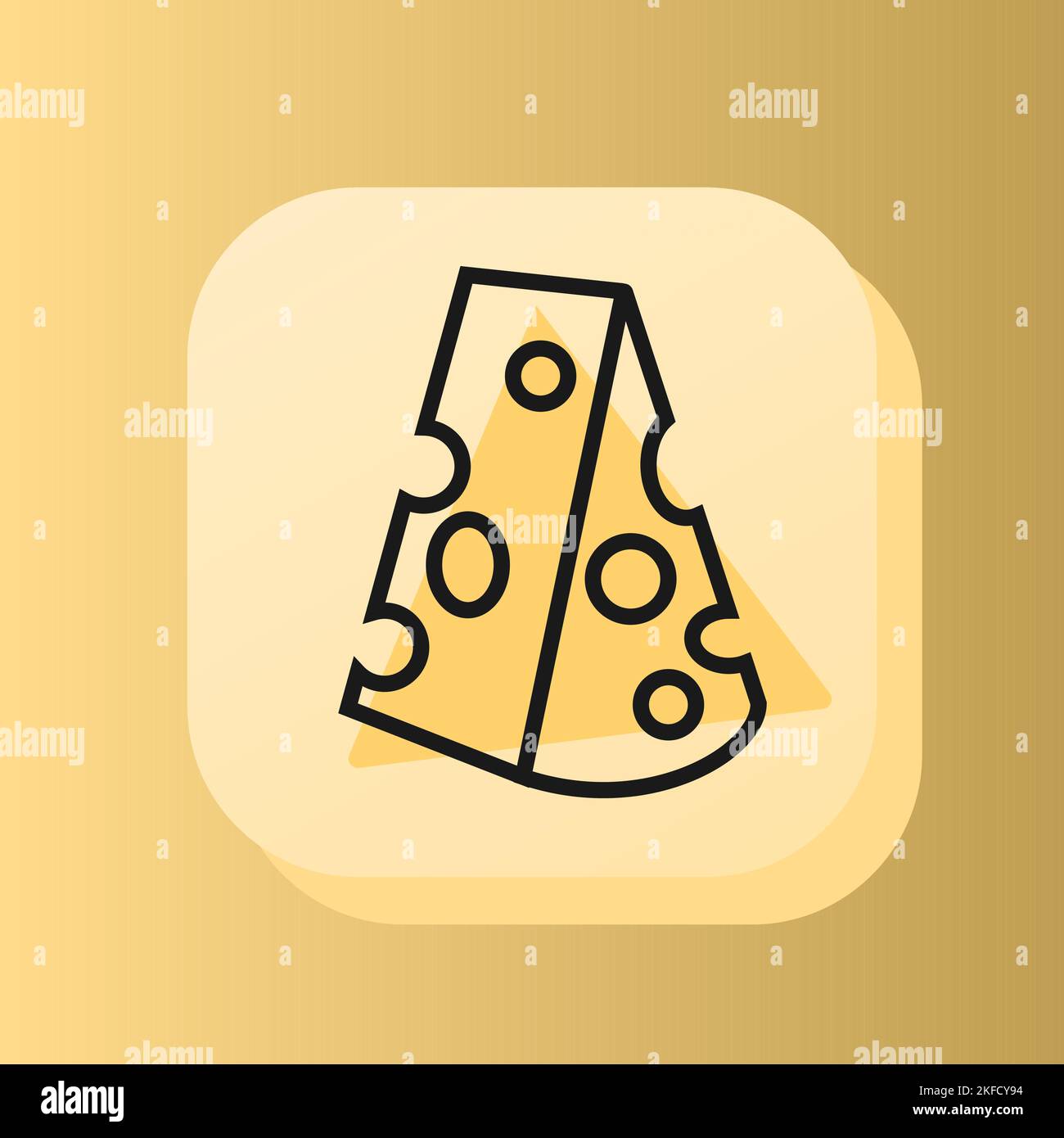 3d square button yellow cheese on outline icon. Flat symbol sign vector ...