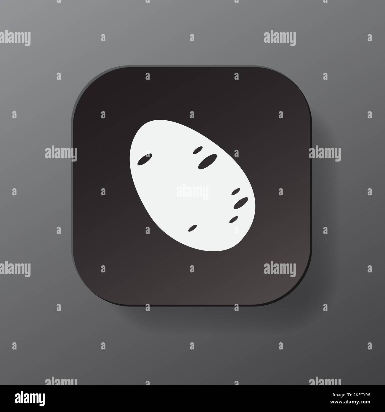 Black square button with white potato outline icon, Potato on the black ...