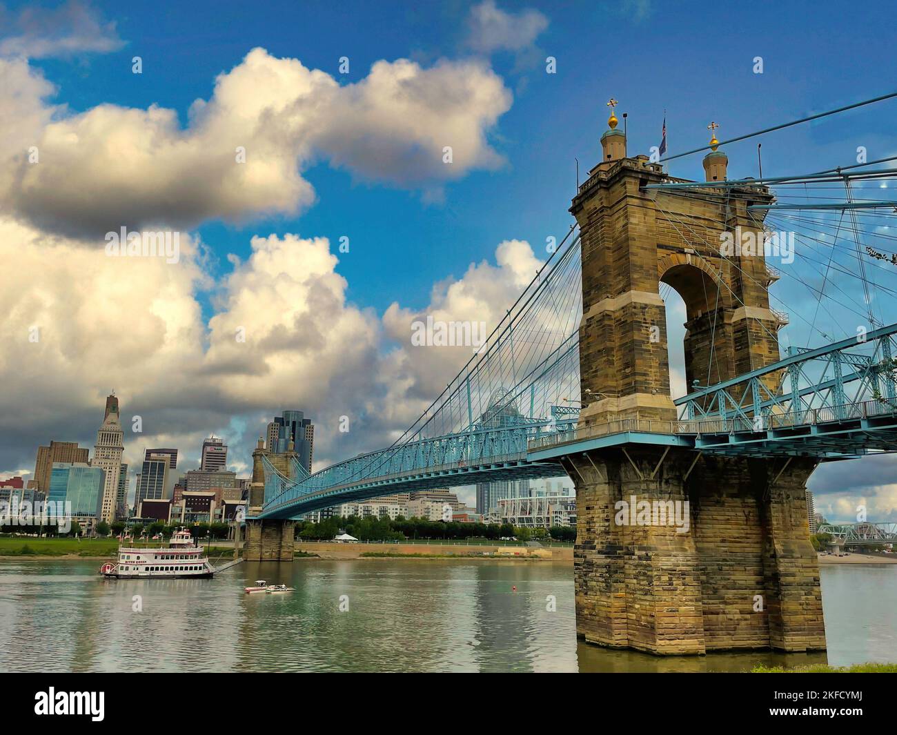 A beautiful view of the John A. Roebling Suspension bridge in ...