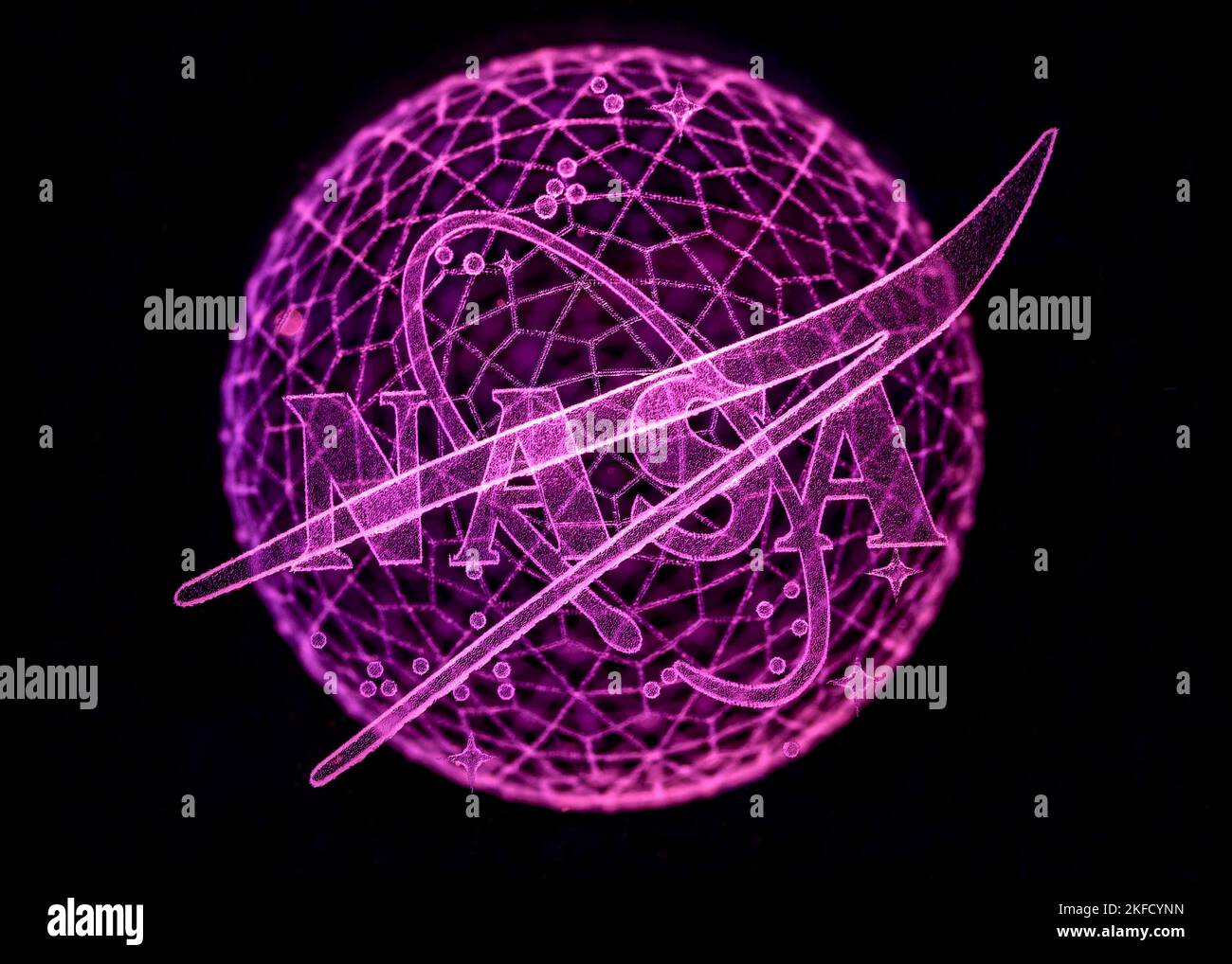A 3D rendered purple neon NASA Logo in a crystal ball Stock Photo - Alamy
