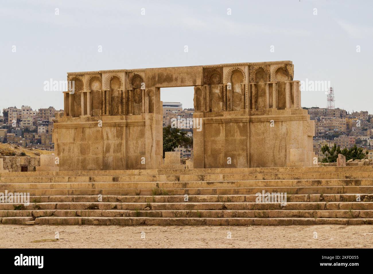 An ancient gate with stairs, part of the ruins of Amman Citadel in ...