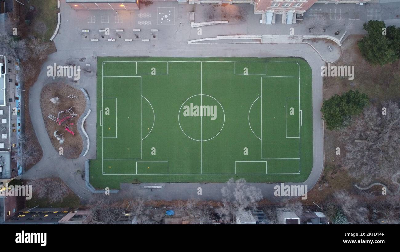An aerial shot of a football field in Toronto before the game Stock ...