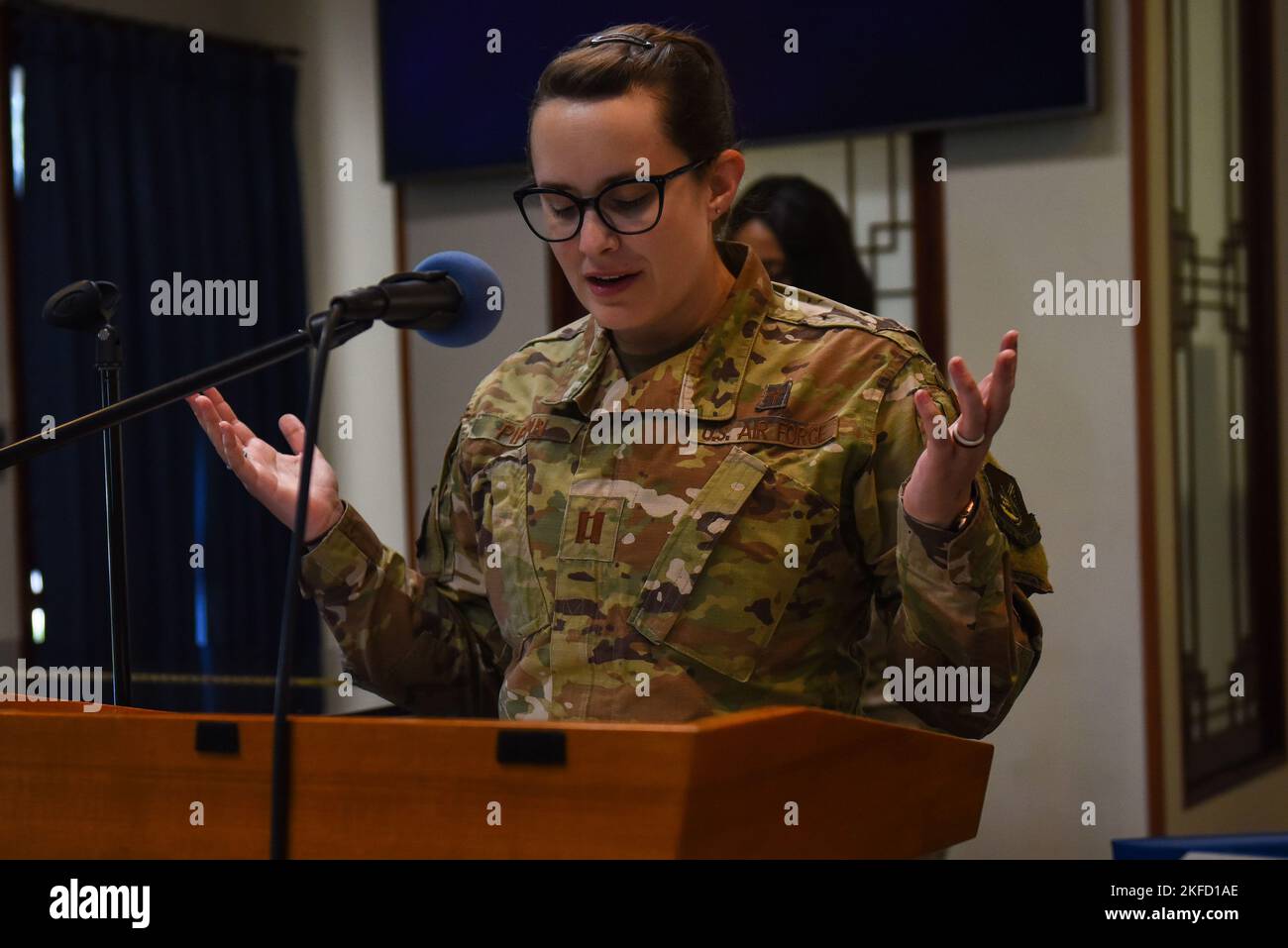 Ch. Capt. Jacqueline Pippin, 8th Fighter Wing chaplain, delivers an ...
