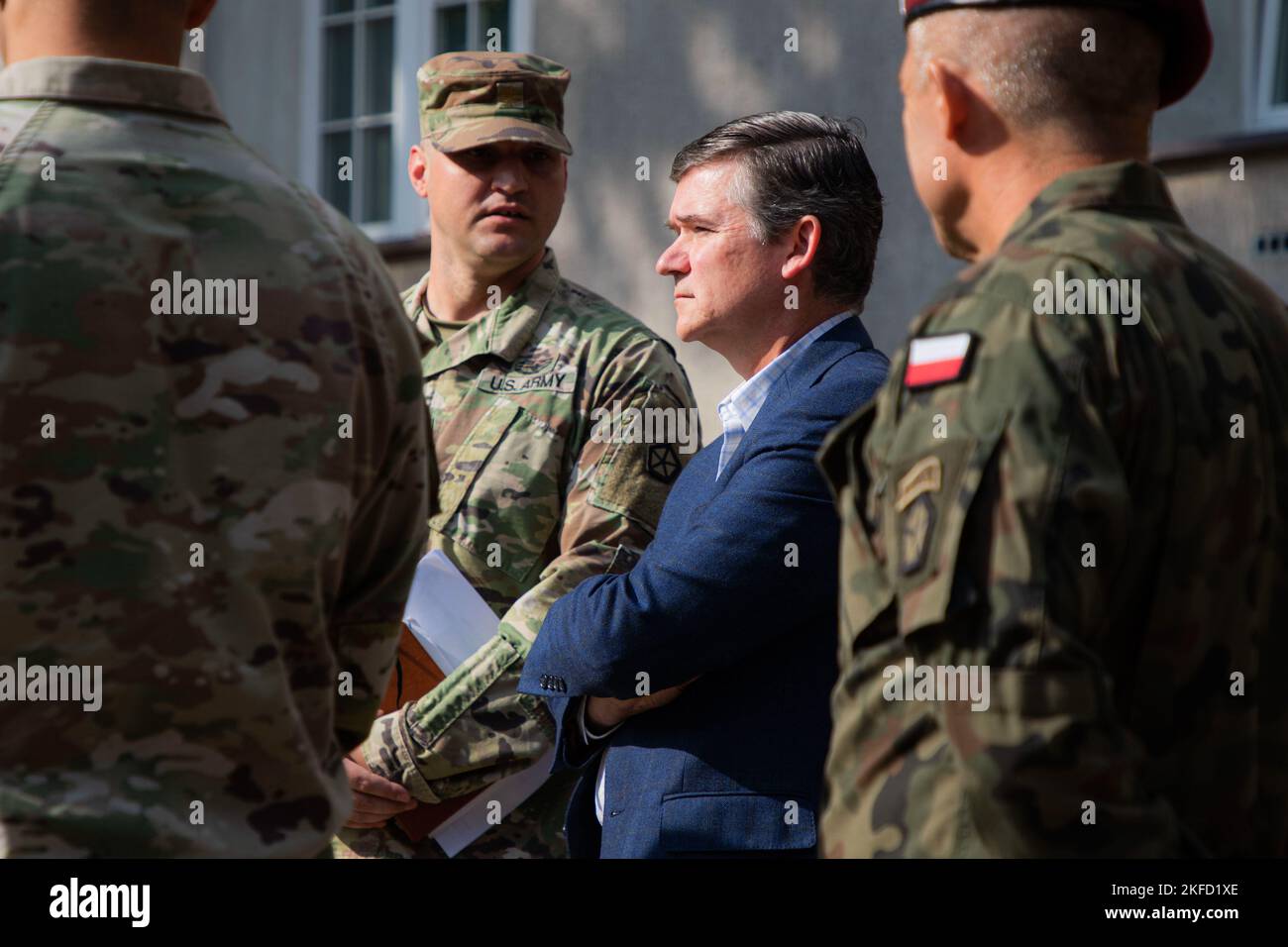 U.S. Army Maj. Patrick Carucci, assigned to V Corps, gives an ...