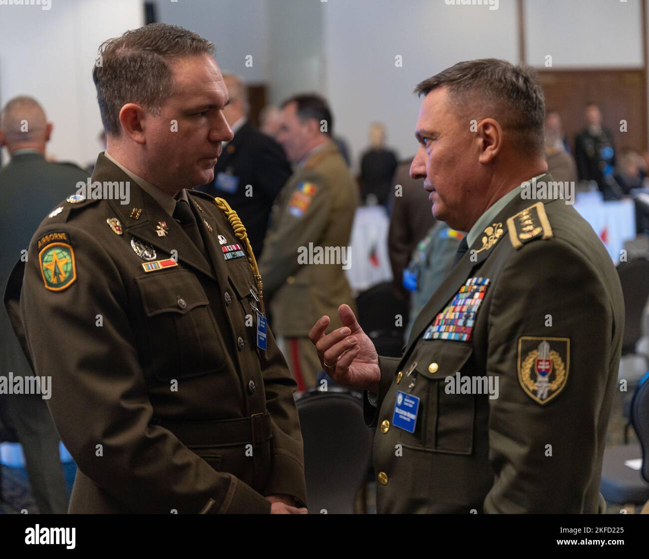 Ukraine Defense Contact Group delegates discuss topics during a meeting ...