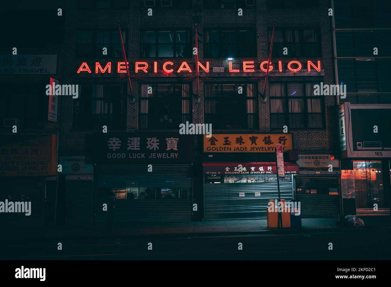American Legion neon sign, Chinatown, Manhattan, New York Stock Photo ...