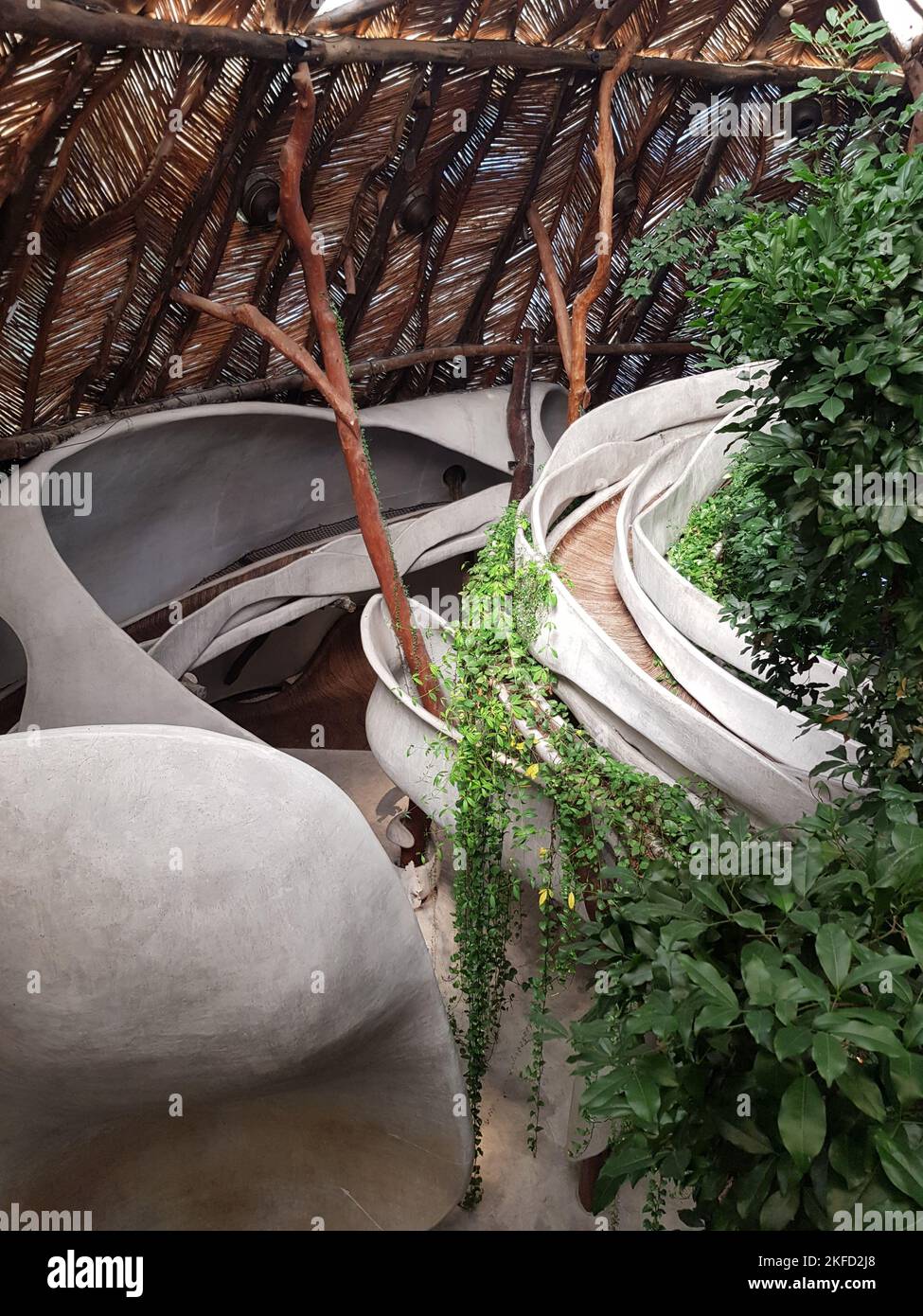 A vertical shot of Azulik Resort with a fantastic architectural piece ...