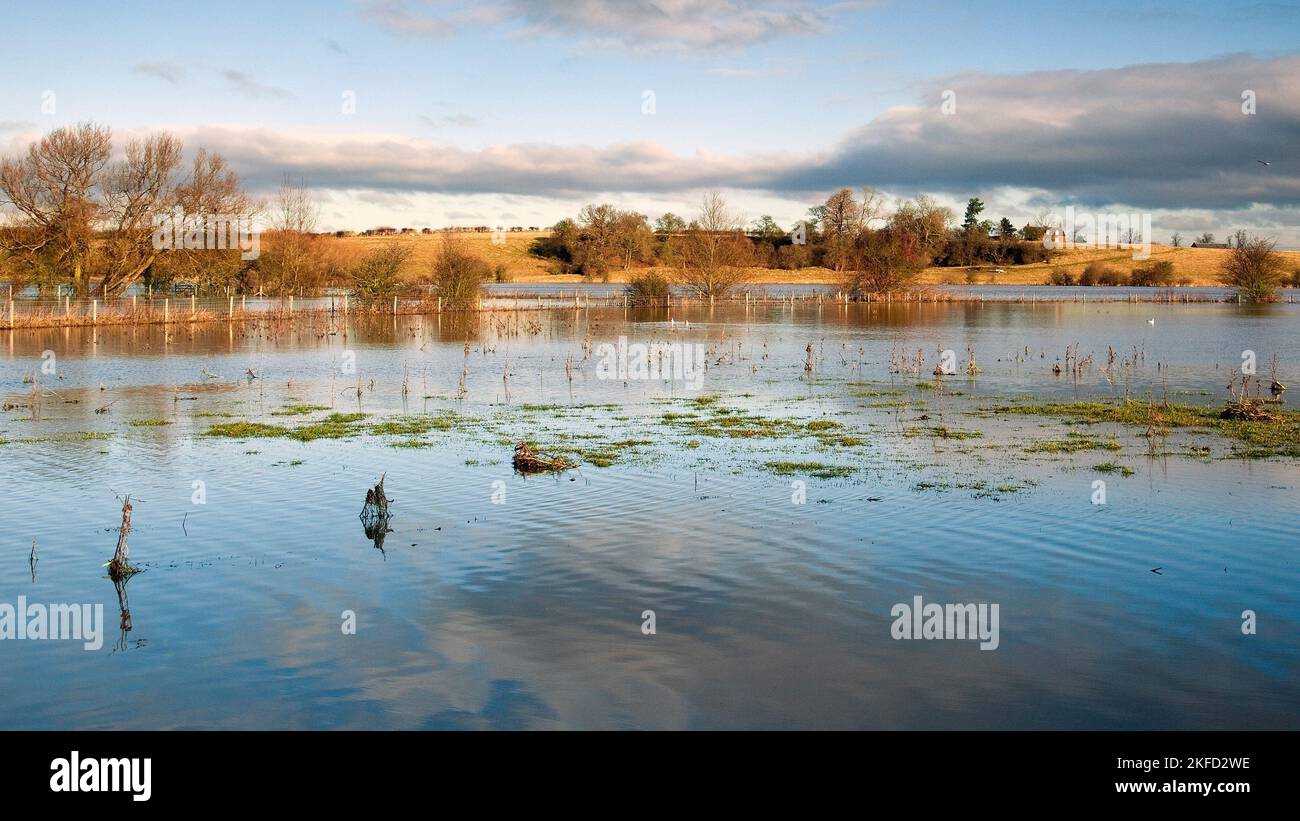 Severe flooding from the rising River Trent in Alrewas Staffordshire ...