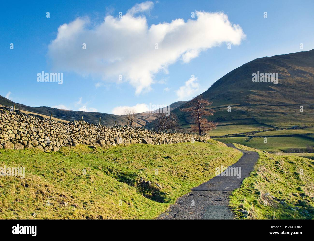 Footpath coming down from Hayeswater towards Hartsop Village, January ...