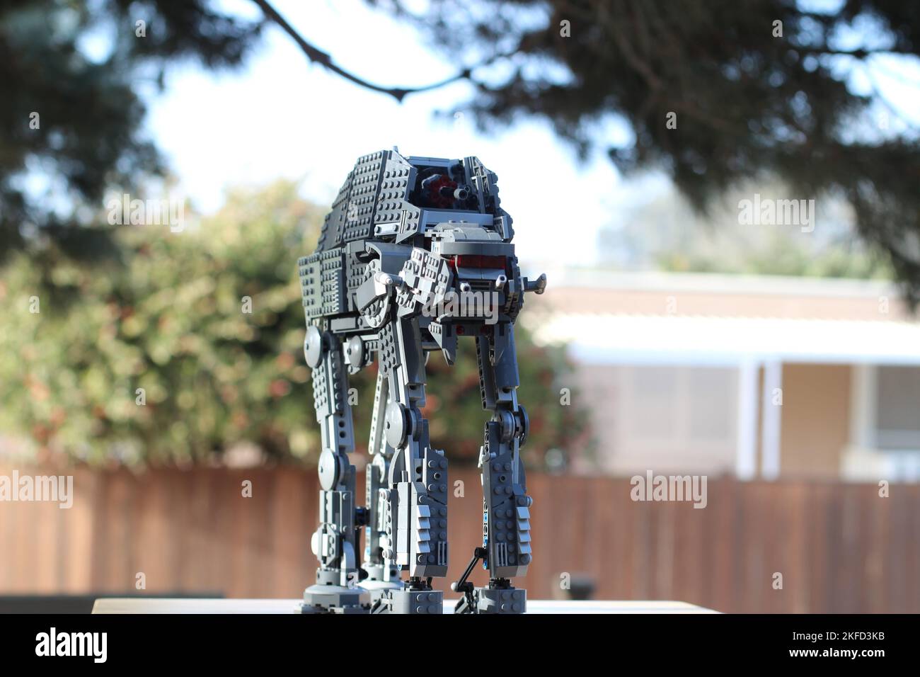 A shallow focus shot of a Star Wars AT-M6 transformer lego toy Stock ...