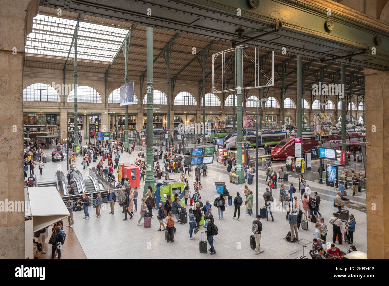 An interior view of the Gare du Nord train station in Paris, France ...
