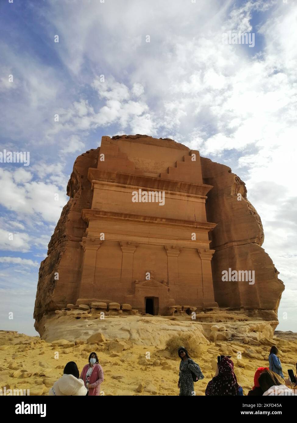 A vertical low angle shot of the Tomb of Lihyan in Saudi Arabia on a ...