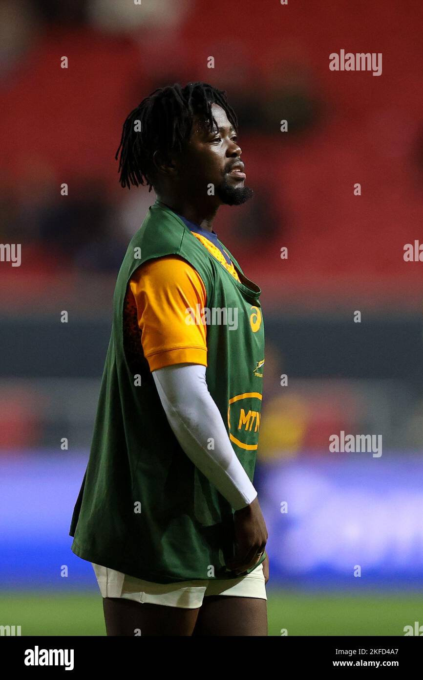 Phepsi Buthelezi of South Africa A during the pre-match warm-up ahead ...
