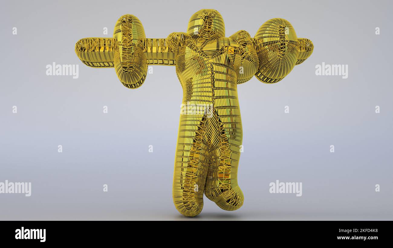 3D Illustration of a person undergoing an exercise in a gym. Modelers ...