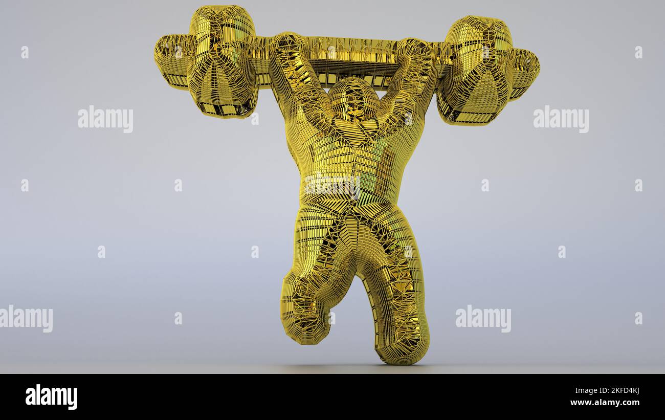 3D Illustration of a person undergoing an exercise in a gym. Modelers ...