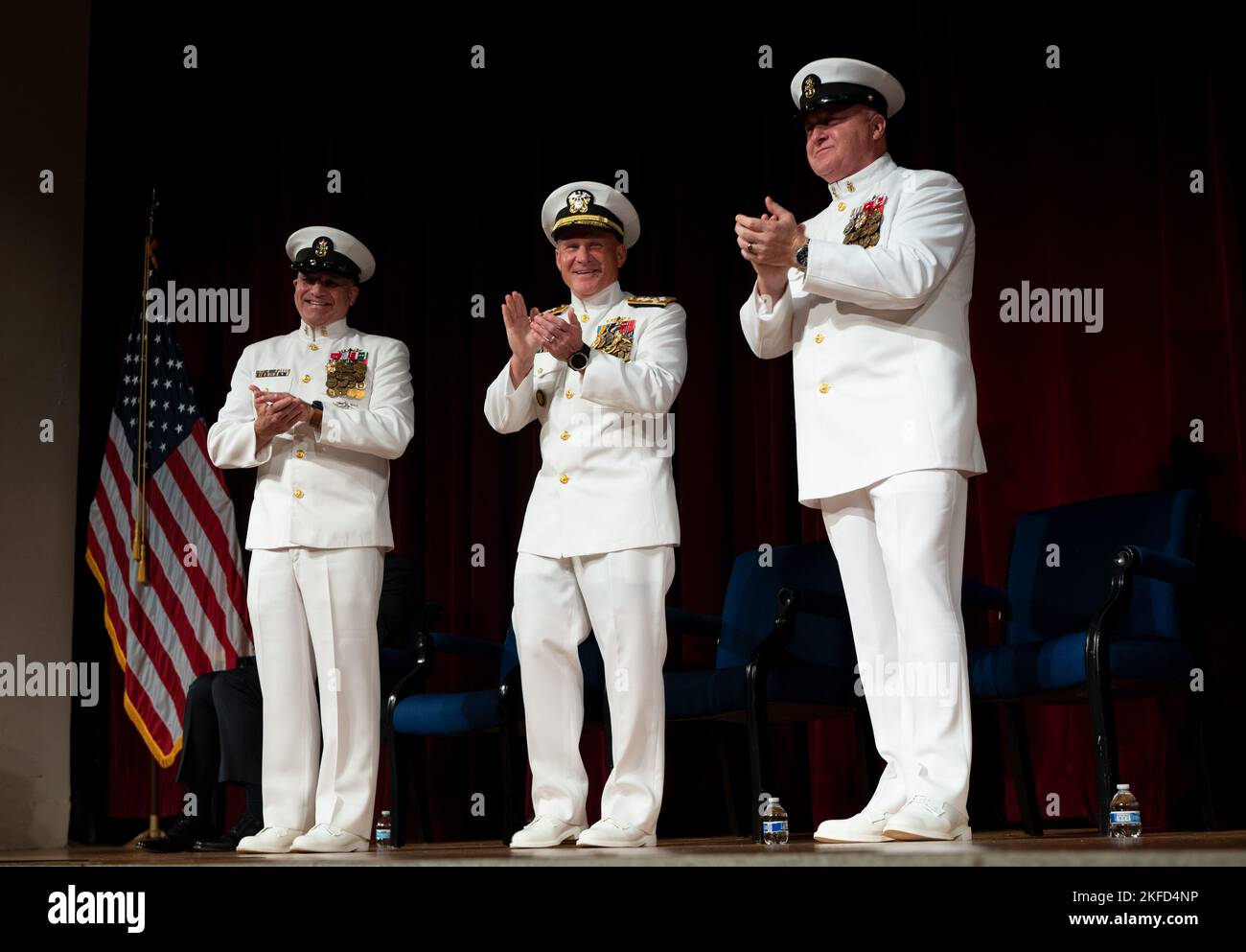 ANNAPOLIS, Md. (Sept. 8, 2022) Chief of Naval Operations Adm. Mike Gilday, center, stands with ...