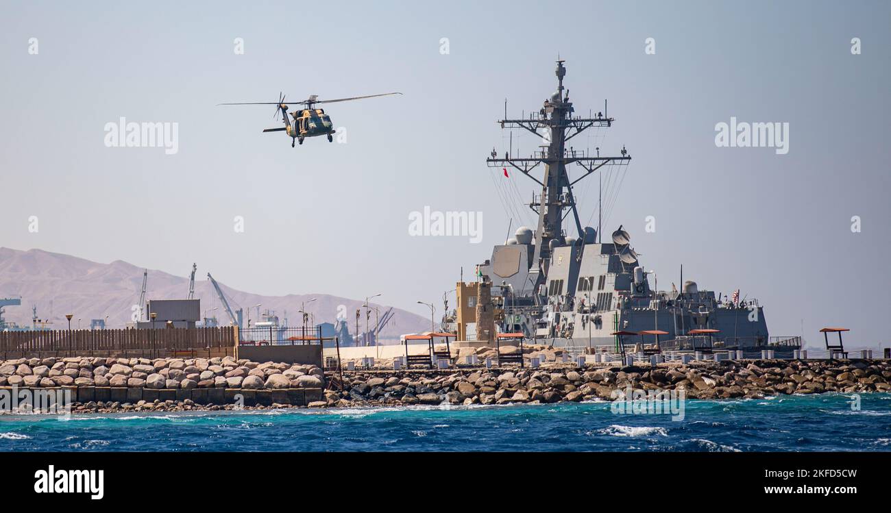 AQABA, Jordan – A Jordanian UH-60 Blackhawk departs from the Royal ...