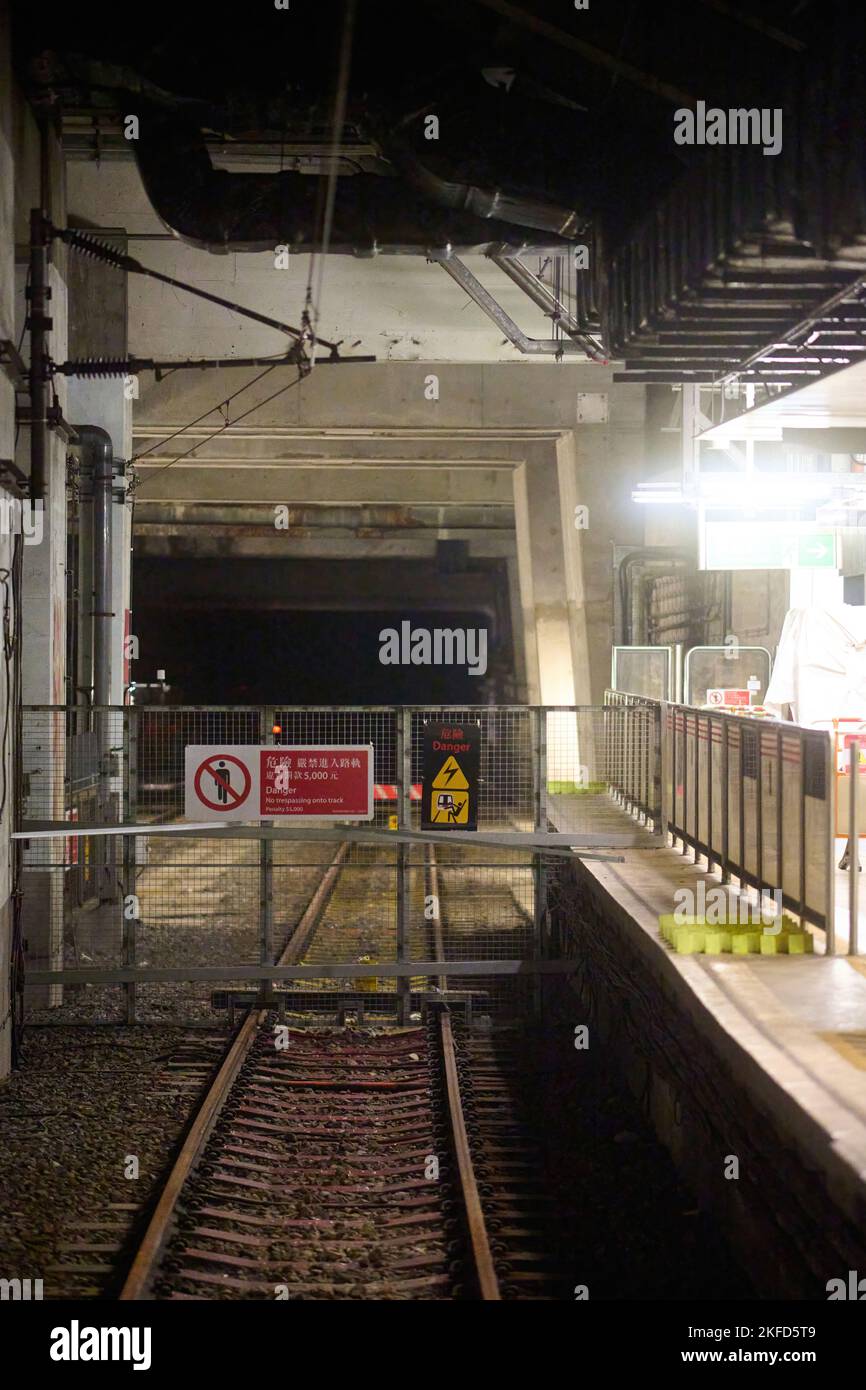 An empty platform in old Hung Hom station in Hong Kong at night Stock ...