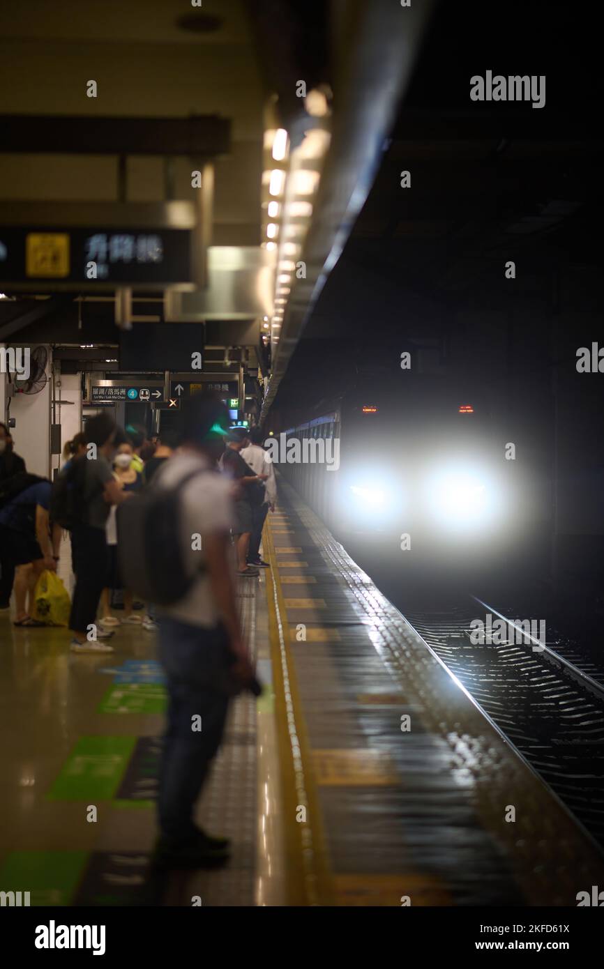 An underground train is arriving at the old Hung Hom Station in Hong ...