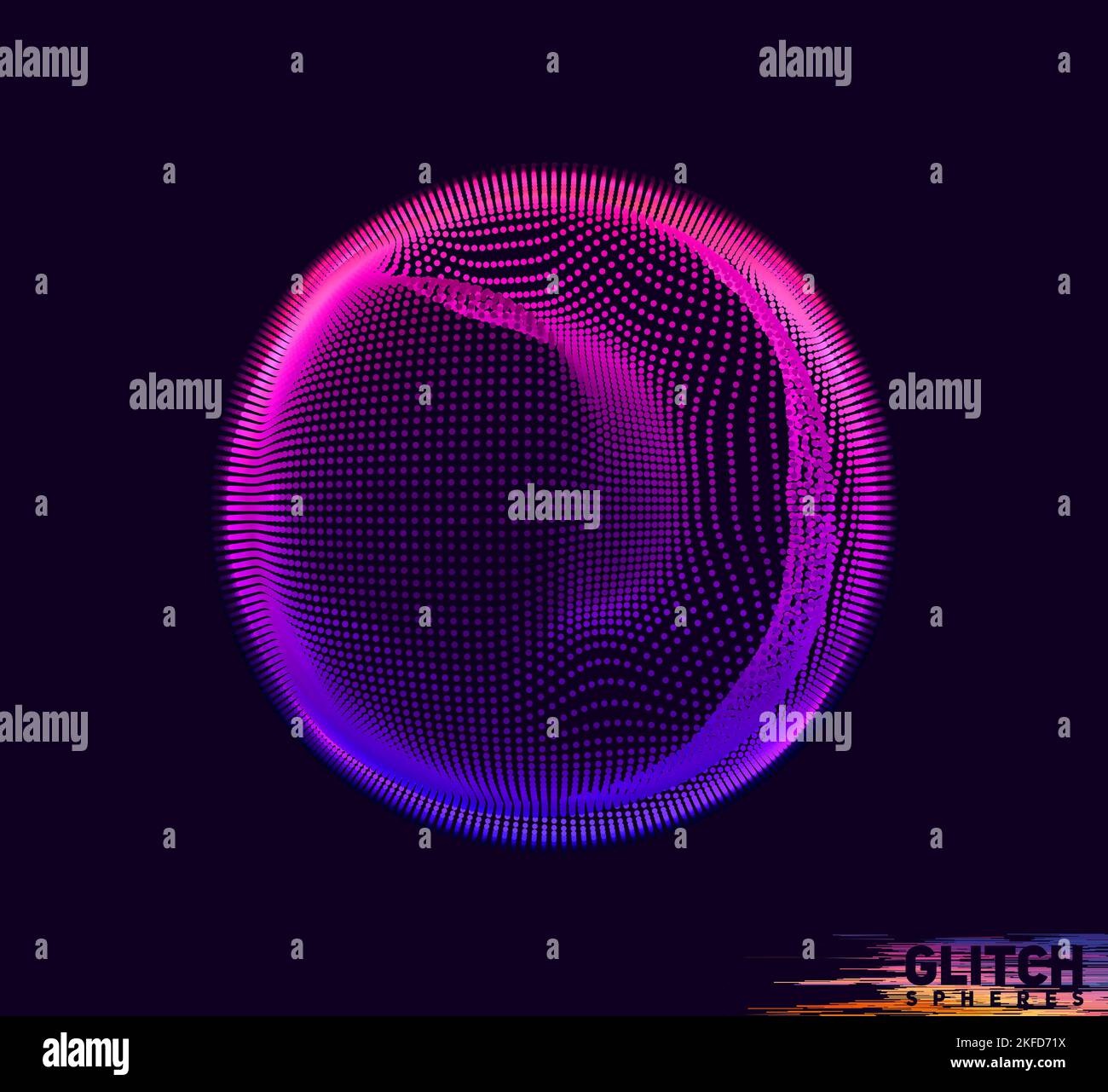 Corrupted violet point sphere. Abstract vector colorful mesh on dark ...