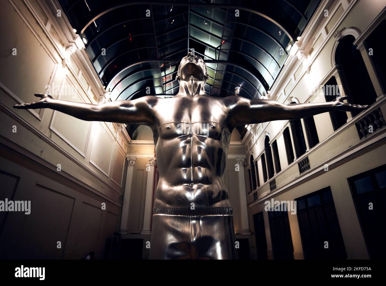 An artwork of a human metallic statue in Merdia, Yucatan, Mexico Stock ...