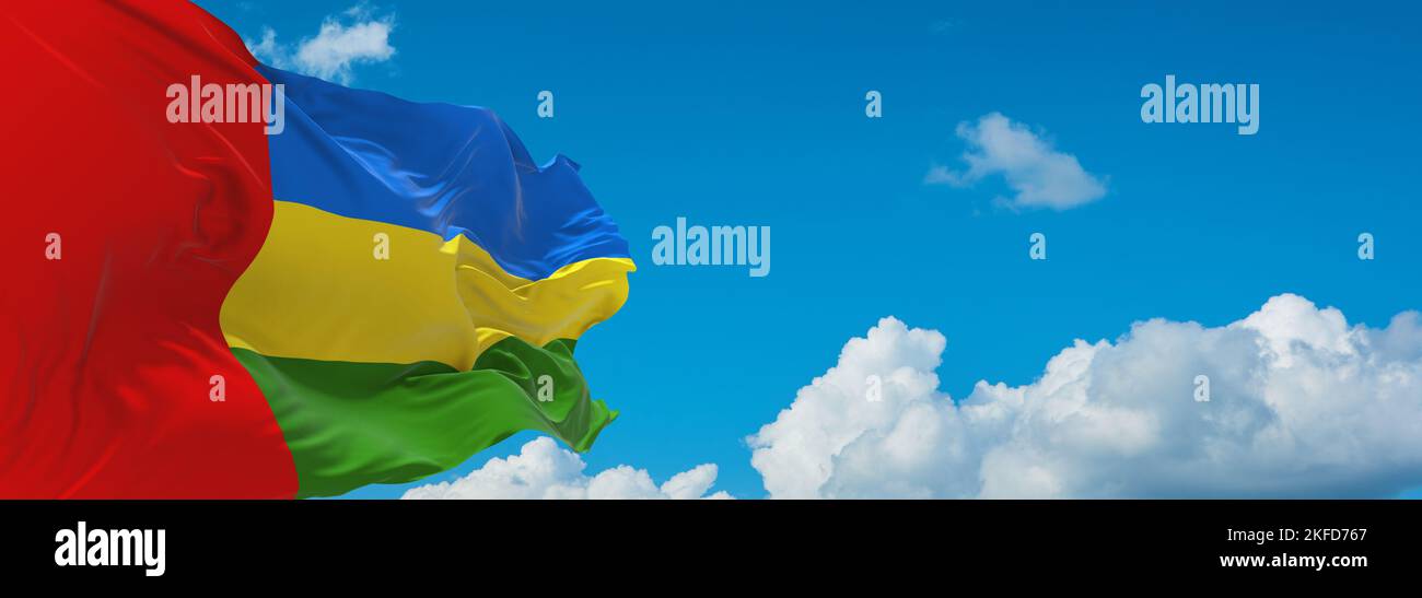 flag of Cushitic peoples Beja people at cloudy sky background ...