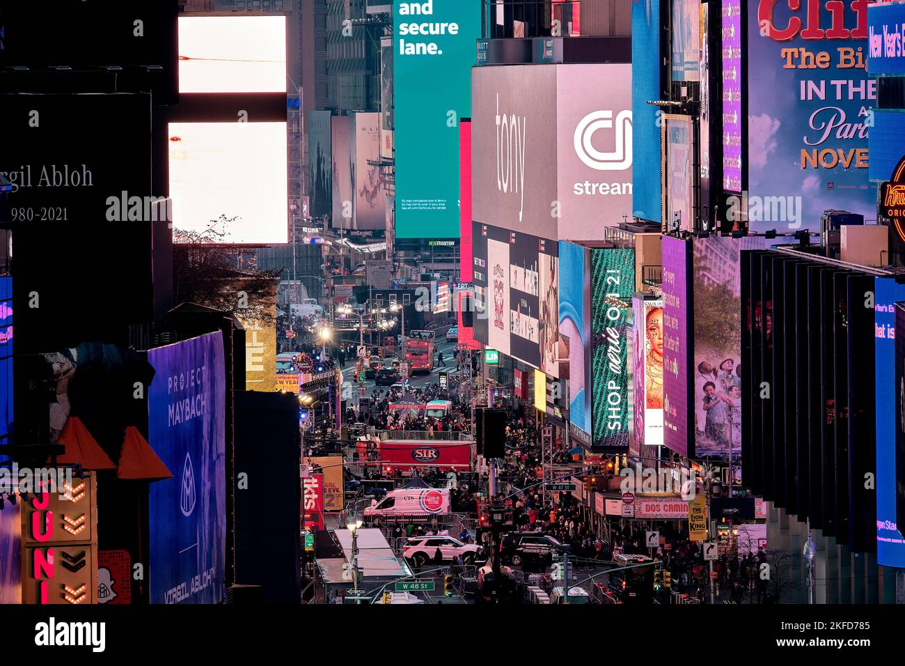 An aerial view of Times Square in the Manhattan city lights in the USA ...