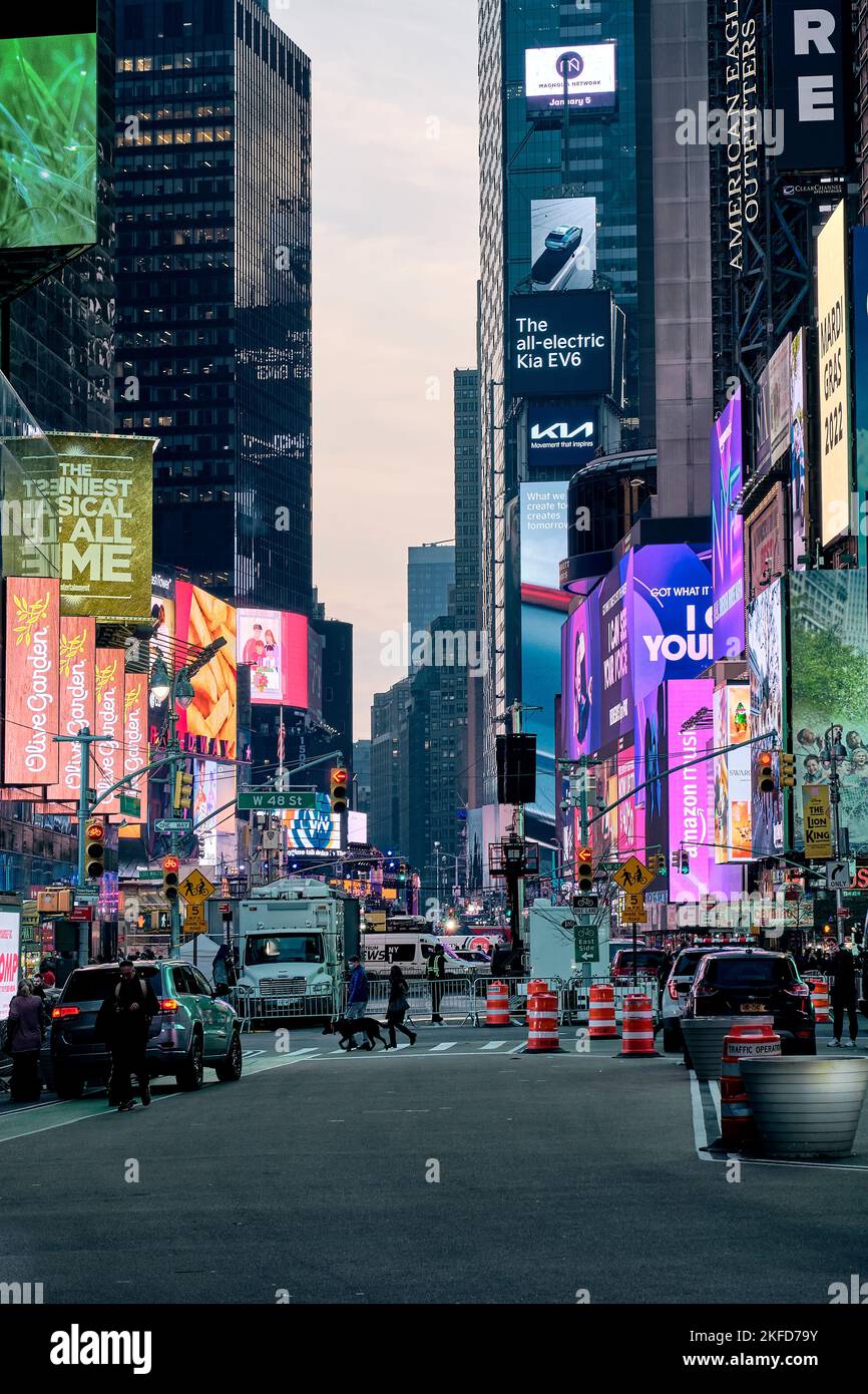 The famous Times Square lights and giant billboards in the city of New ...