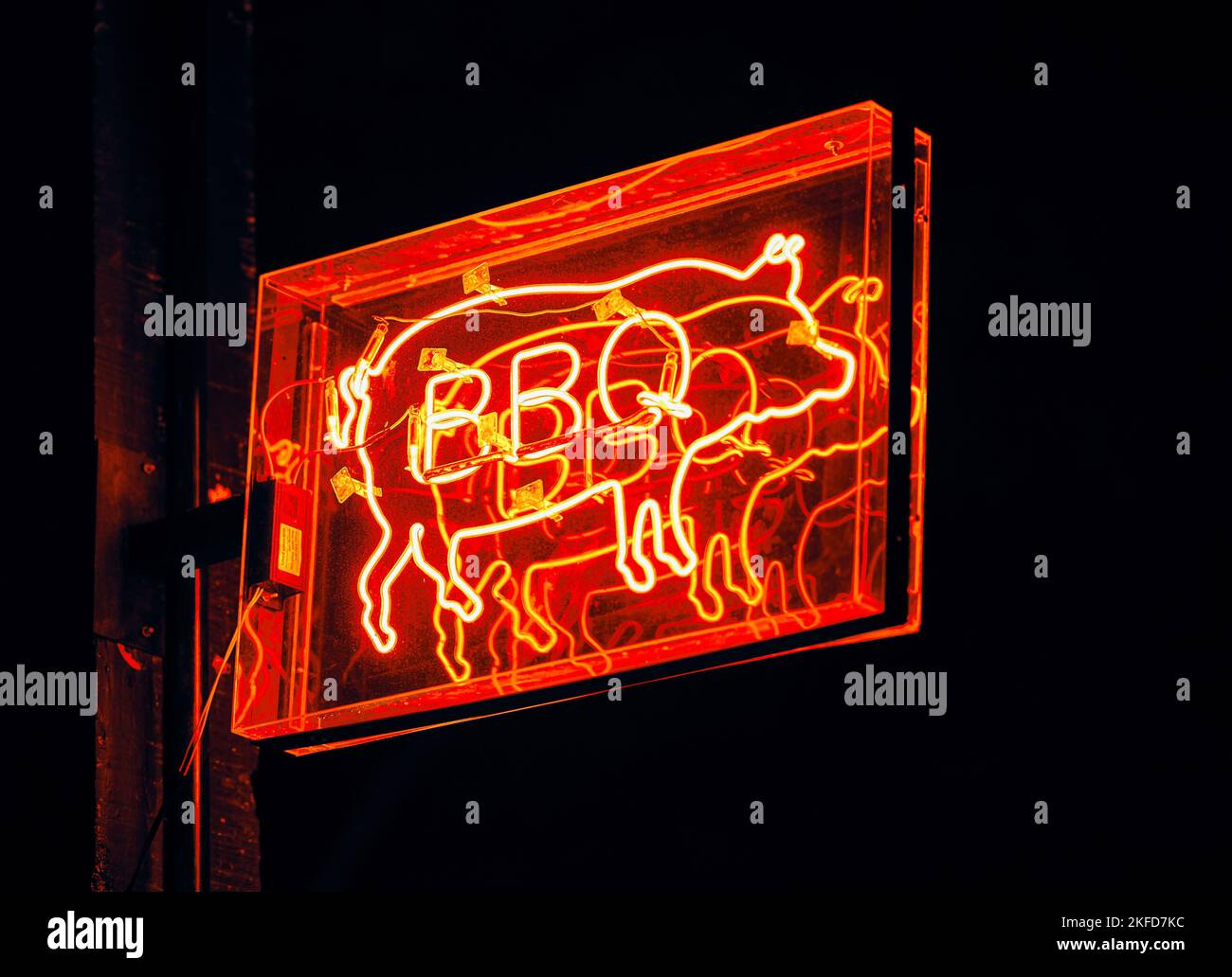 An LED signage of a pig with the word BBQ in Tulum, Quintana Roo ...