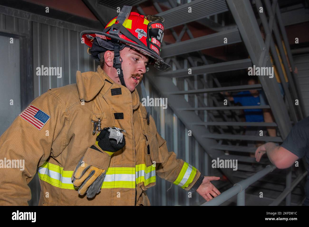 Staff Sgt. Xavier Shoemaker, a Fire and Emergency Services crew chief ...