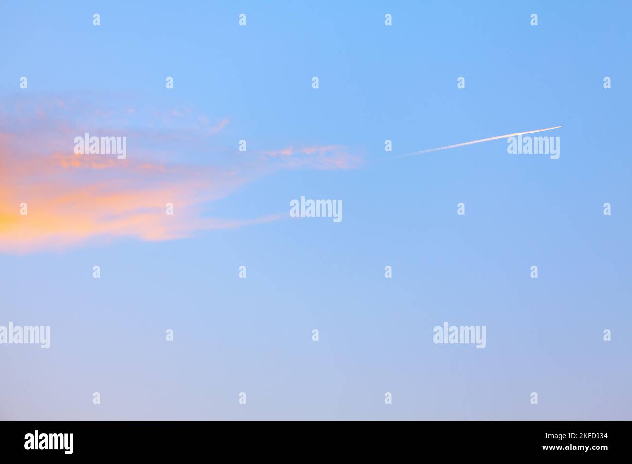Plane track at blue sky . Little airplane at heaven Stock Photo - Alamy