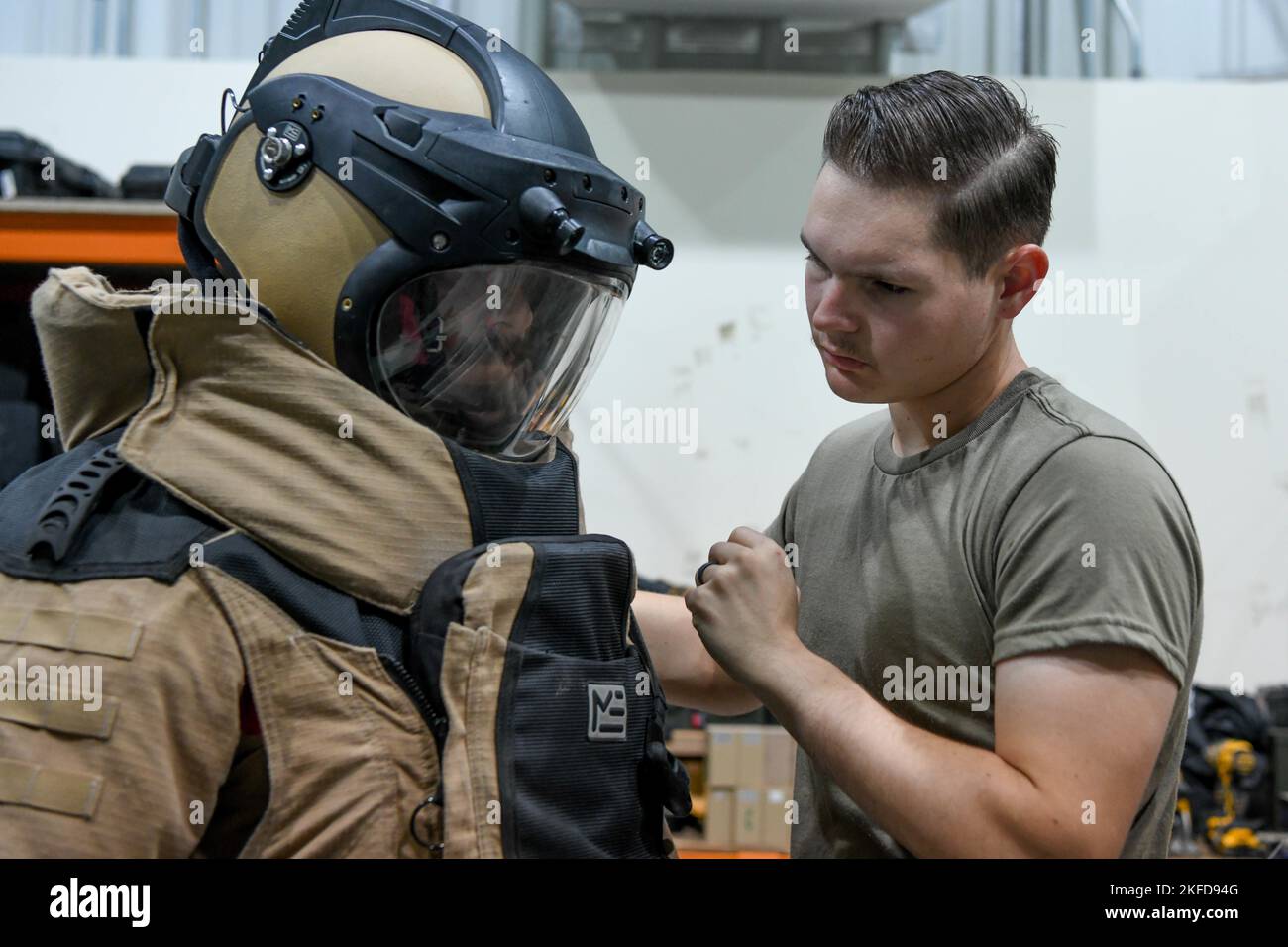Senior Airman Hunter Rudnik, an explosive ordnance disposal technician ...