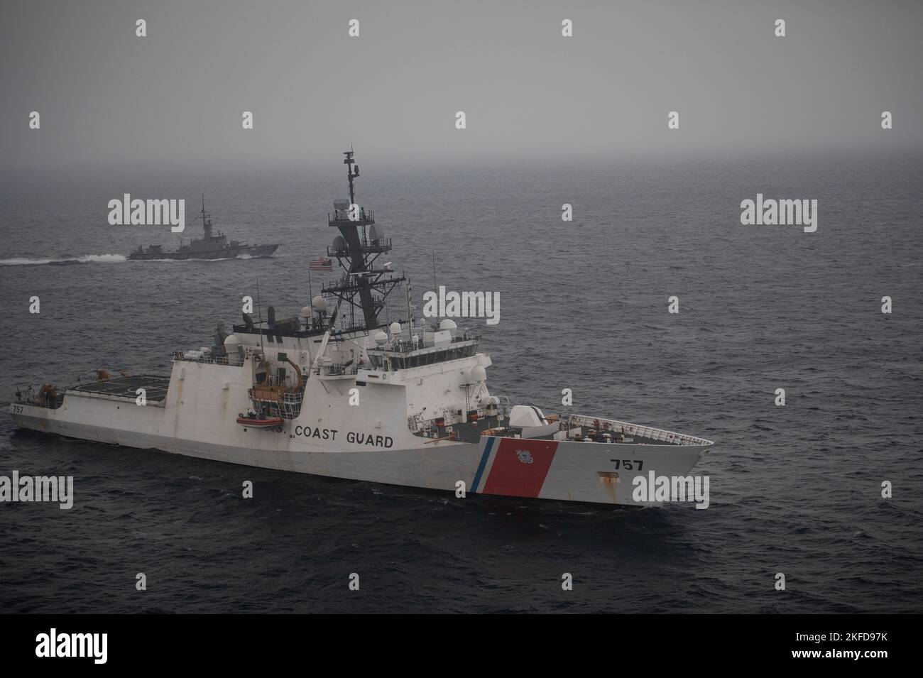 Singapore Naval ship MSRV Bastion and USCGC Midgett (WMSL 757) conduct at sea maneuvering drills ...