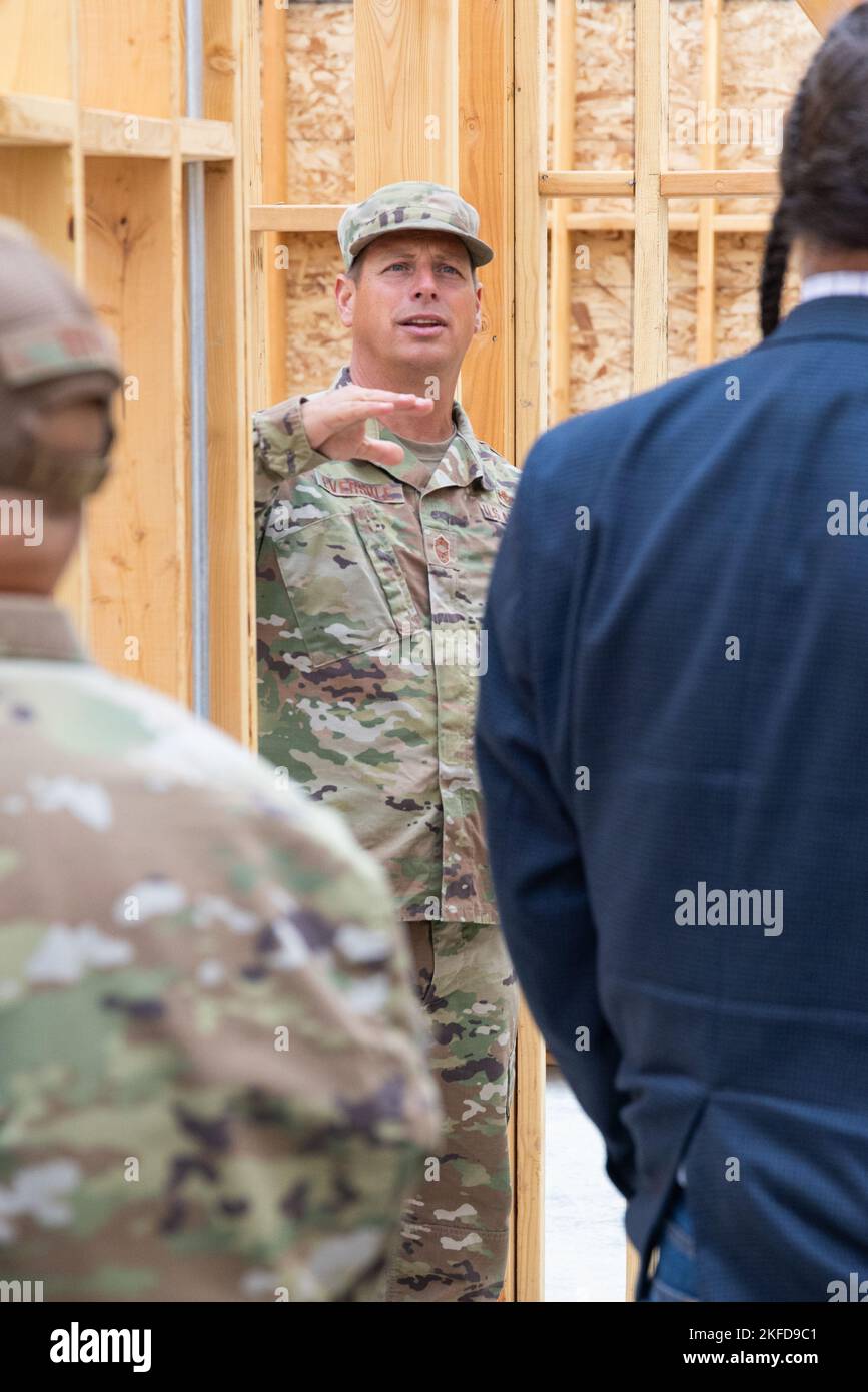 Chief Master Sergeant Michael Eversole, 122nd Fighter Wing, gives ...