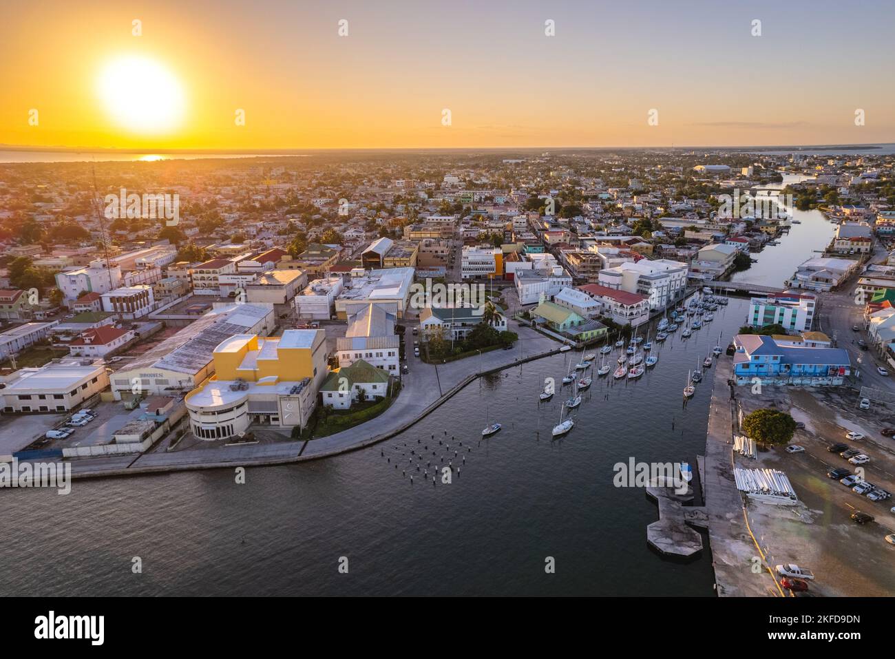 An aerial view of Belize cityscape at sunset Stock Photo - Alamy