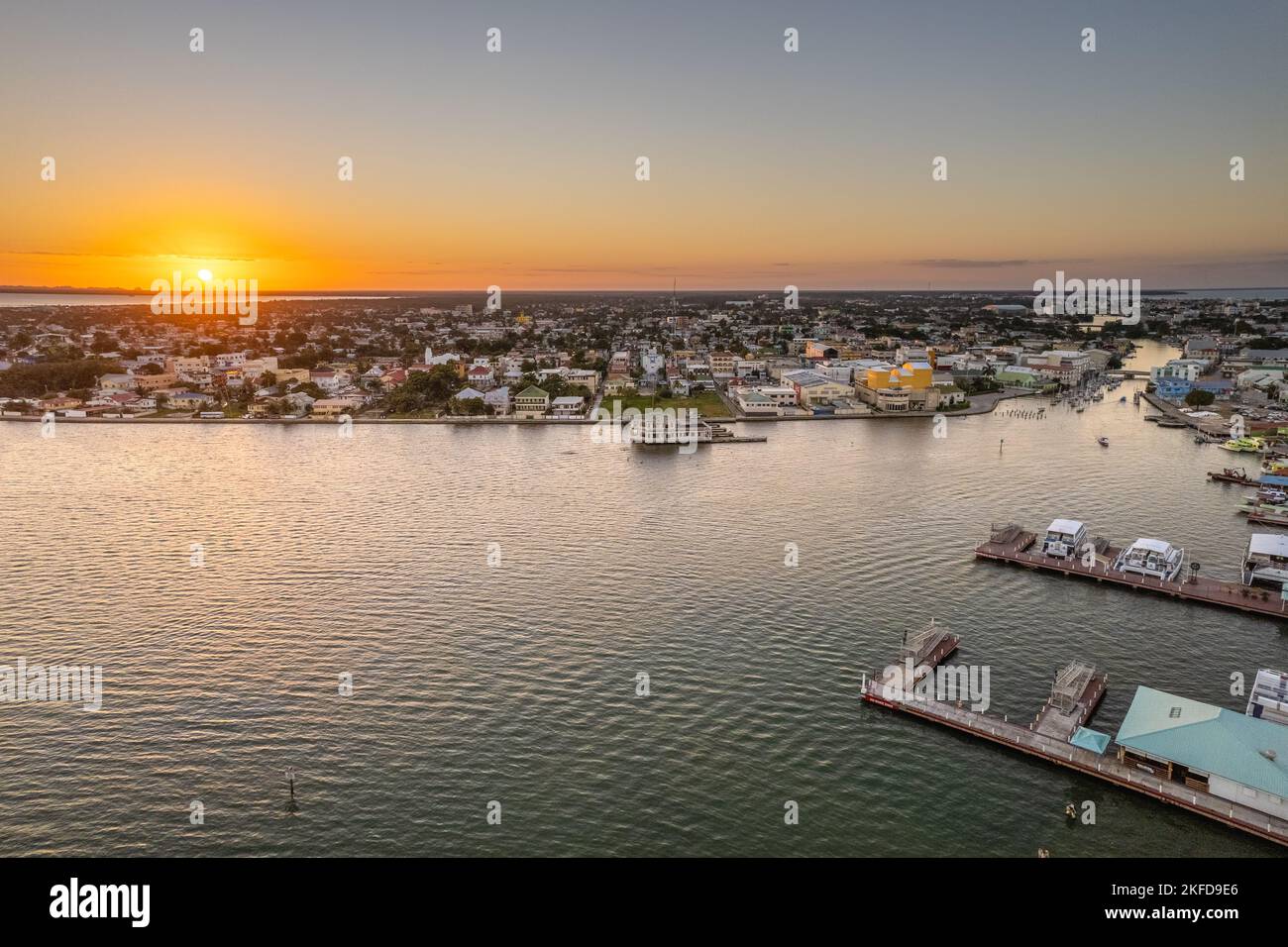 An aerial view of Belize cityscape at sunset Stock Photo - Alamy