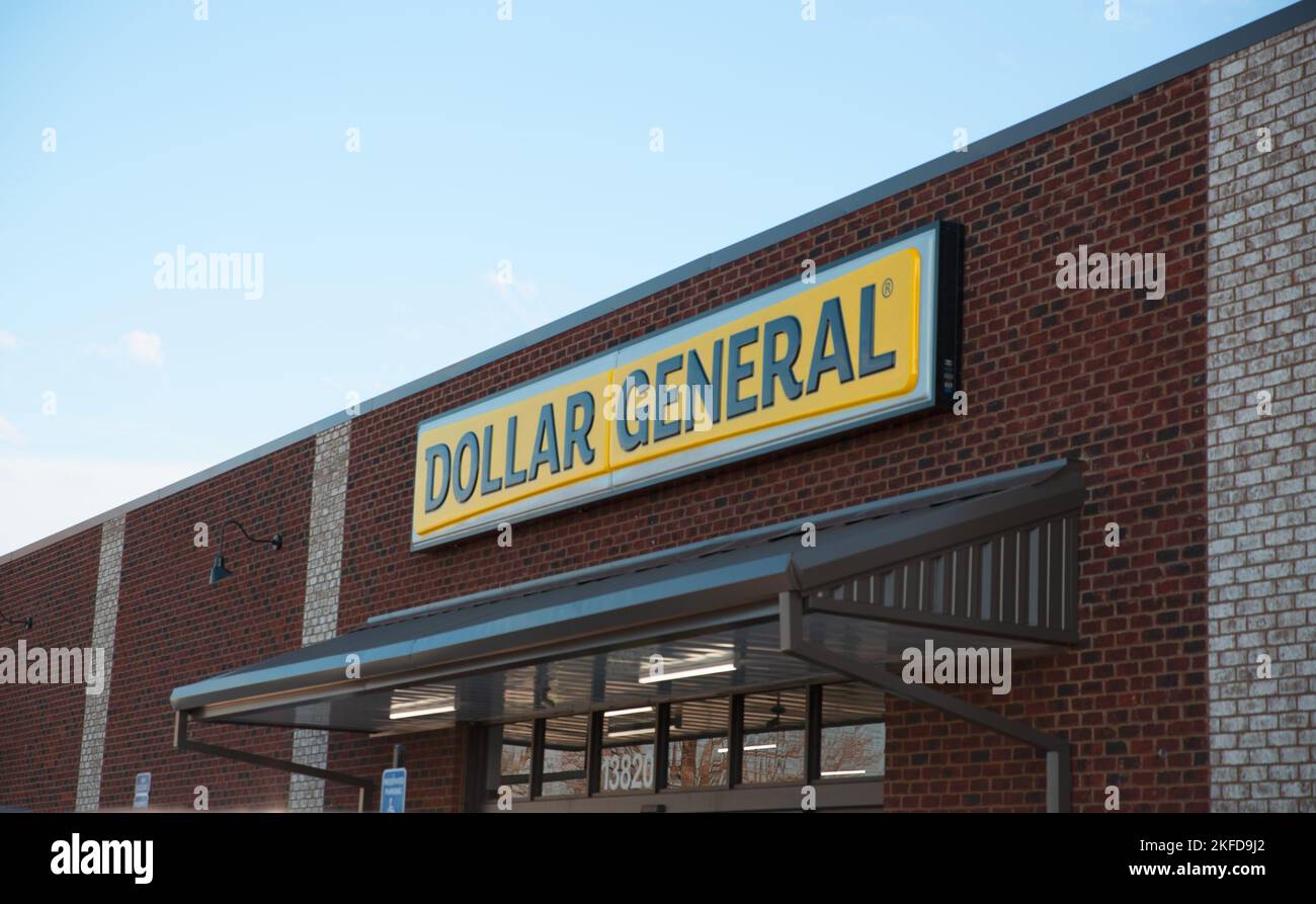 The front store sign of a Dollar General in the morning light Stock ...