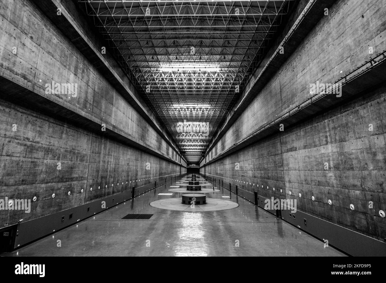 A grayscale shot of the interior of the Three Gorges Dam Hydroelectric ...