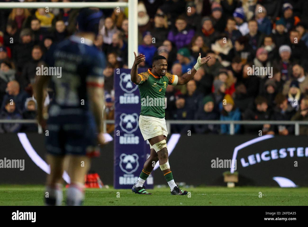 Sikhumbuzo Notshe of South Africa A exhorts his team to greater effort ...