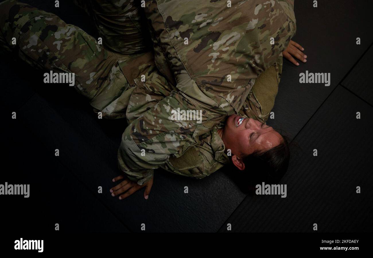 Tech. Sgt. Angela Hunt, 921st Contingency Response Squadron defender, performs defensive ...