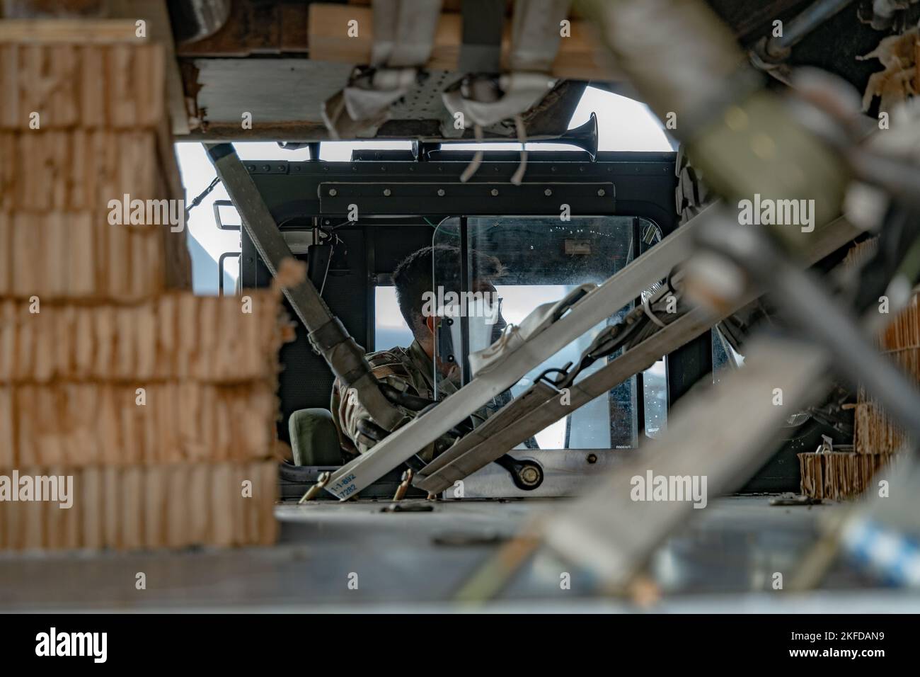 A U.S. Air Force aerial porter assigned to the 721st Aerial Port ...