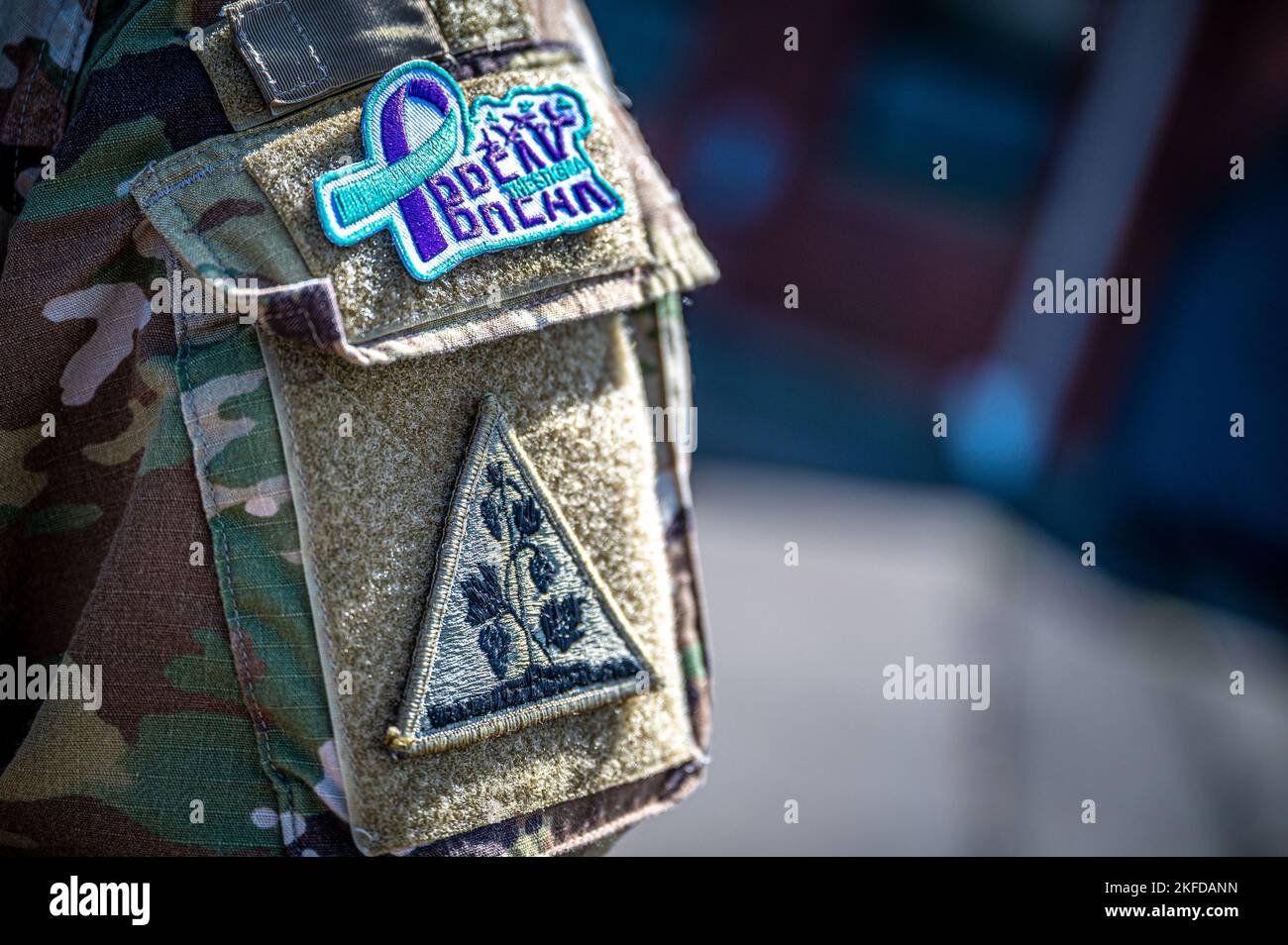 A Connecticut National Guard Soldier wears a "breaking the stigma ...