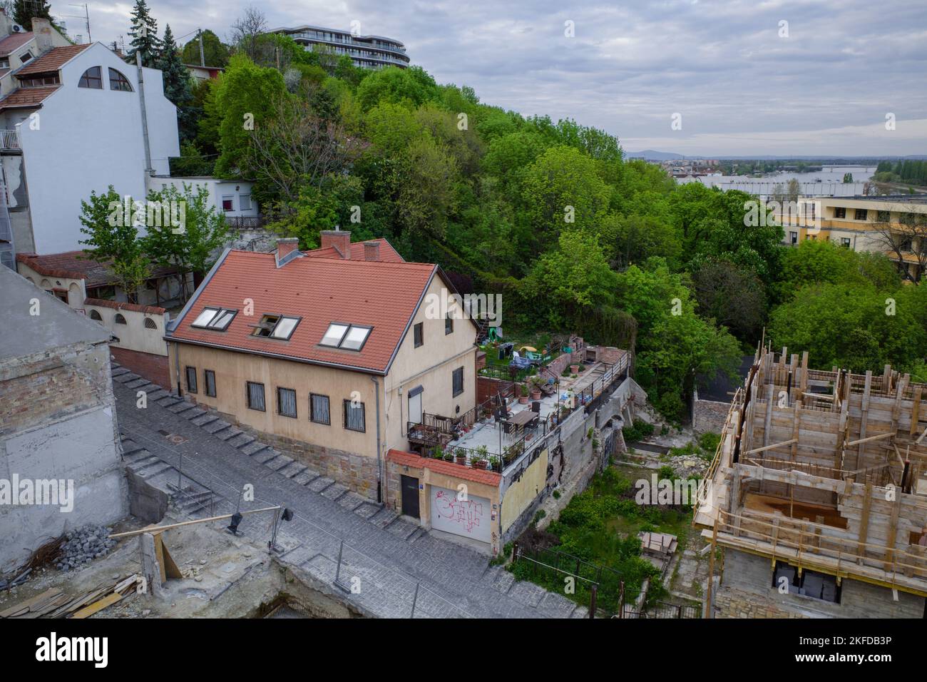The Gul Baba street with old houses visible from The Tomb of Gul Baba ...