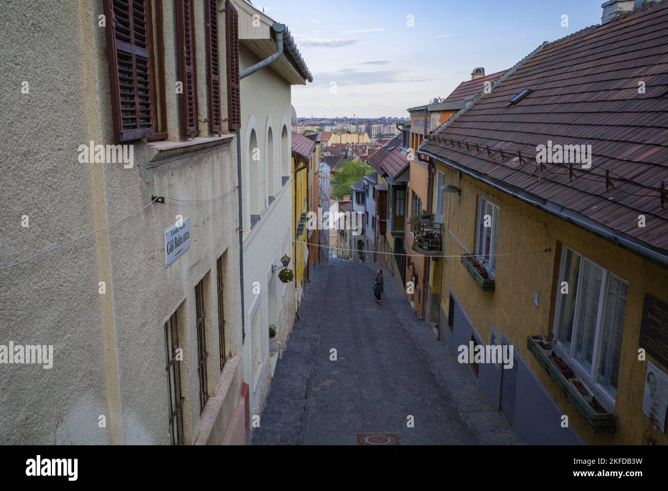 The Gul Baba street with small colorful houses on the Buda side in ...